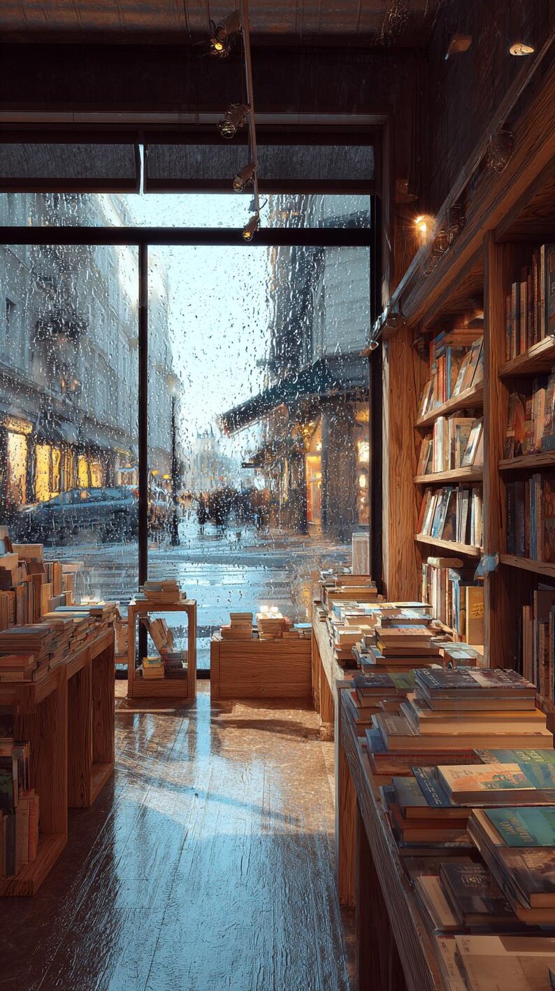 Cozy Bookstore Phone Wallpaper – Rainy Day (12 Images) (digital ...