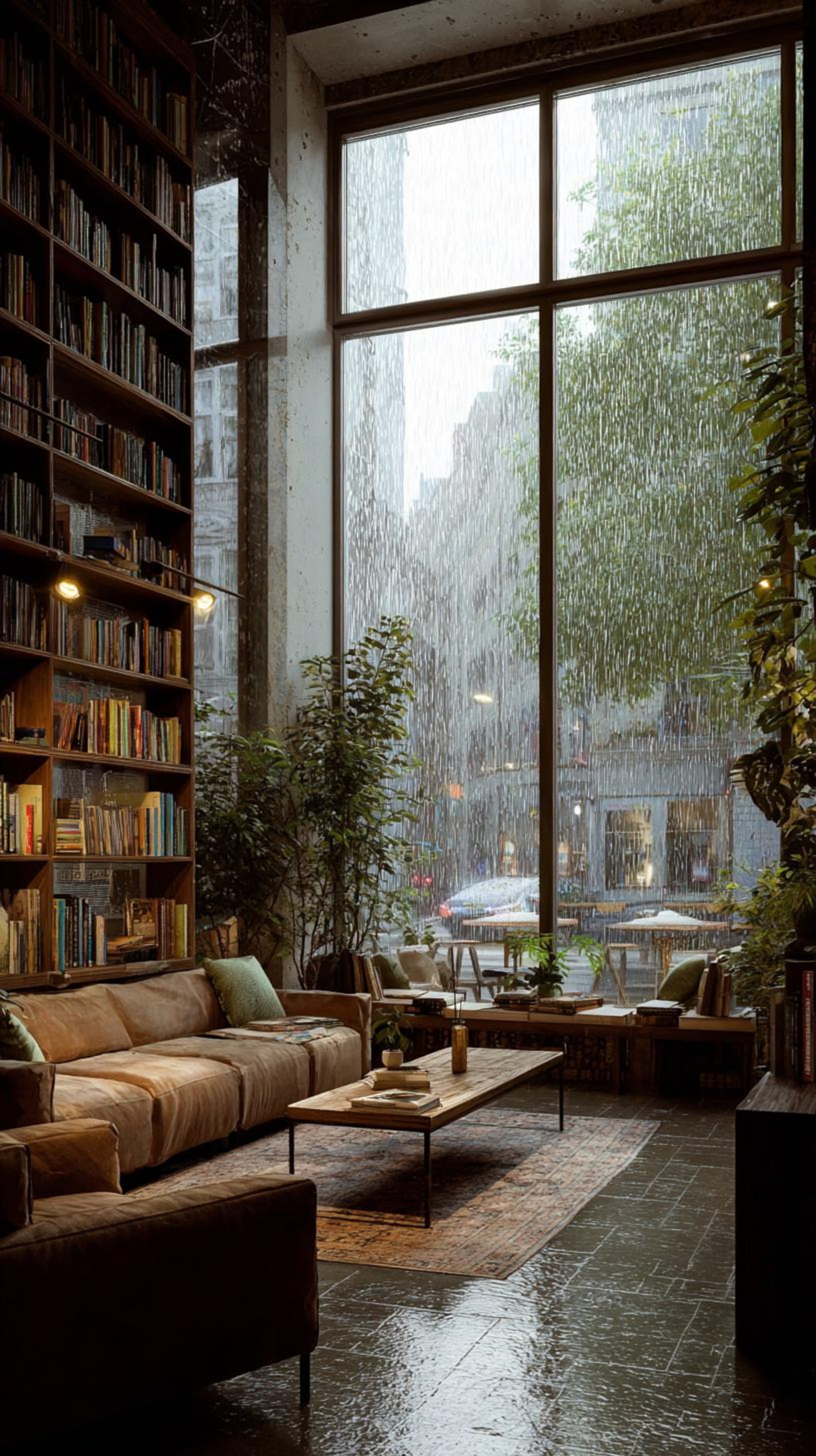 Cozy Bookstore Phone Wallpaper – Rainy Day (12 Images) (digital ...