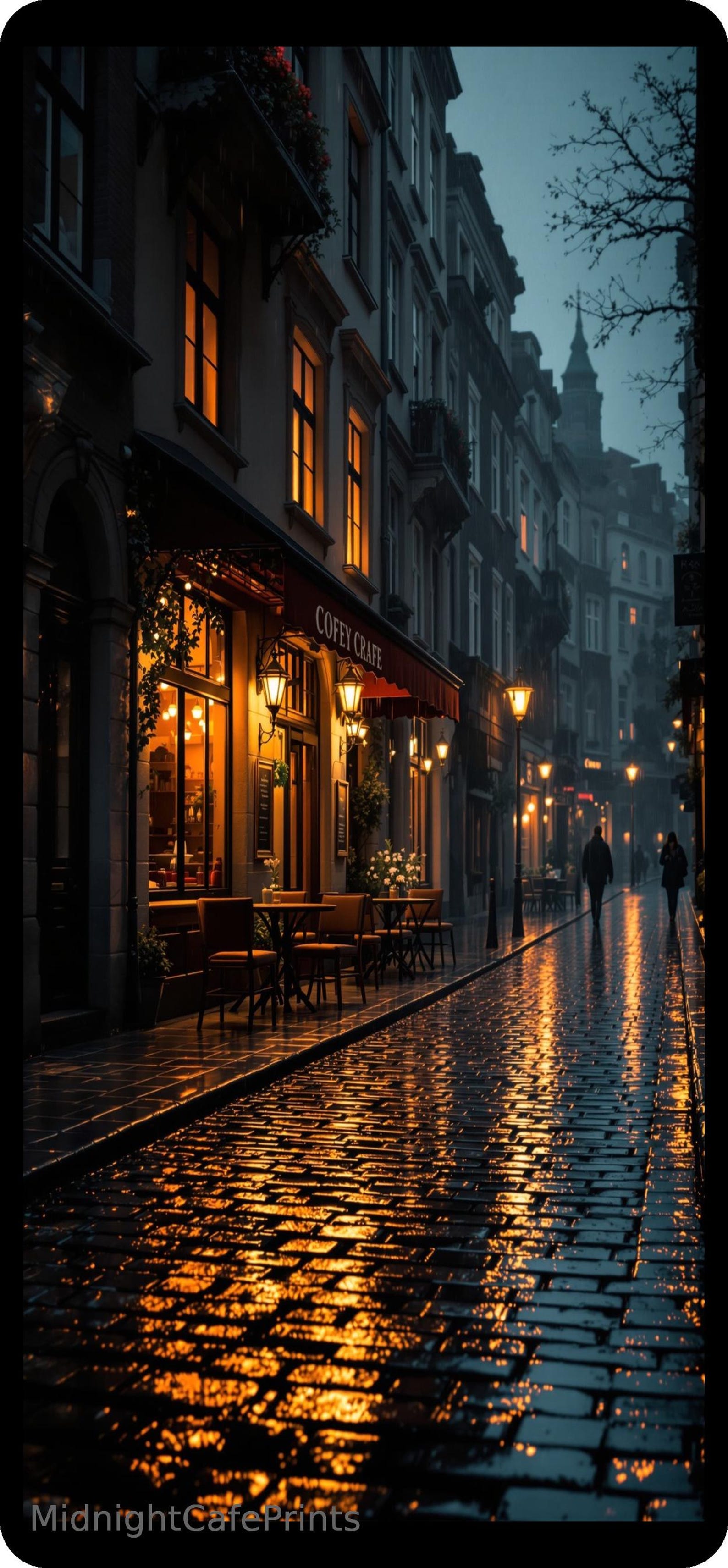 Cozy Rainy Café Street Wallpaper Pack | Warm European Night | Dreamy ...