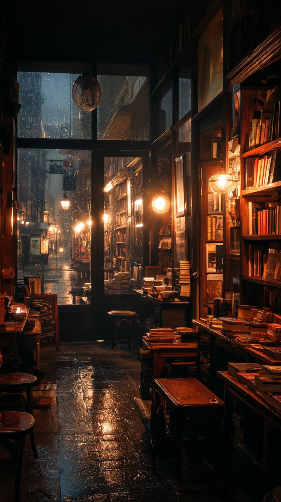 Rainy Bookstore Wallpaper – Cozy European Bookshop Phone Background ...