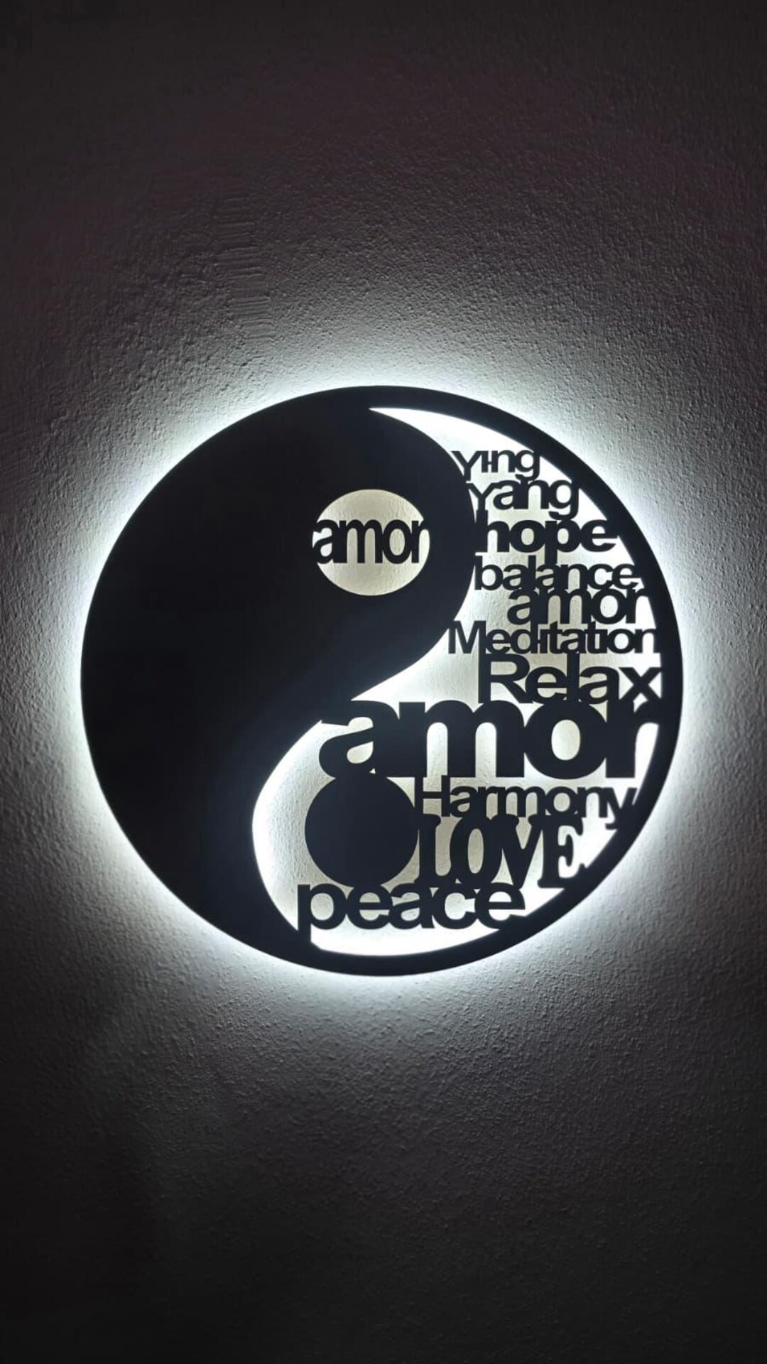 Yin Yang LED Wall Art With Inspirational Words, Zen Wall Decor ...