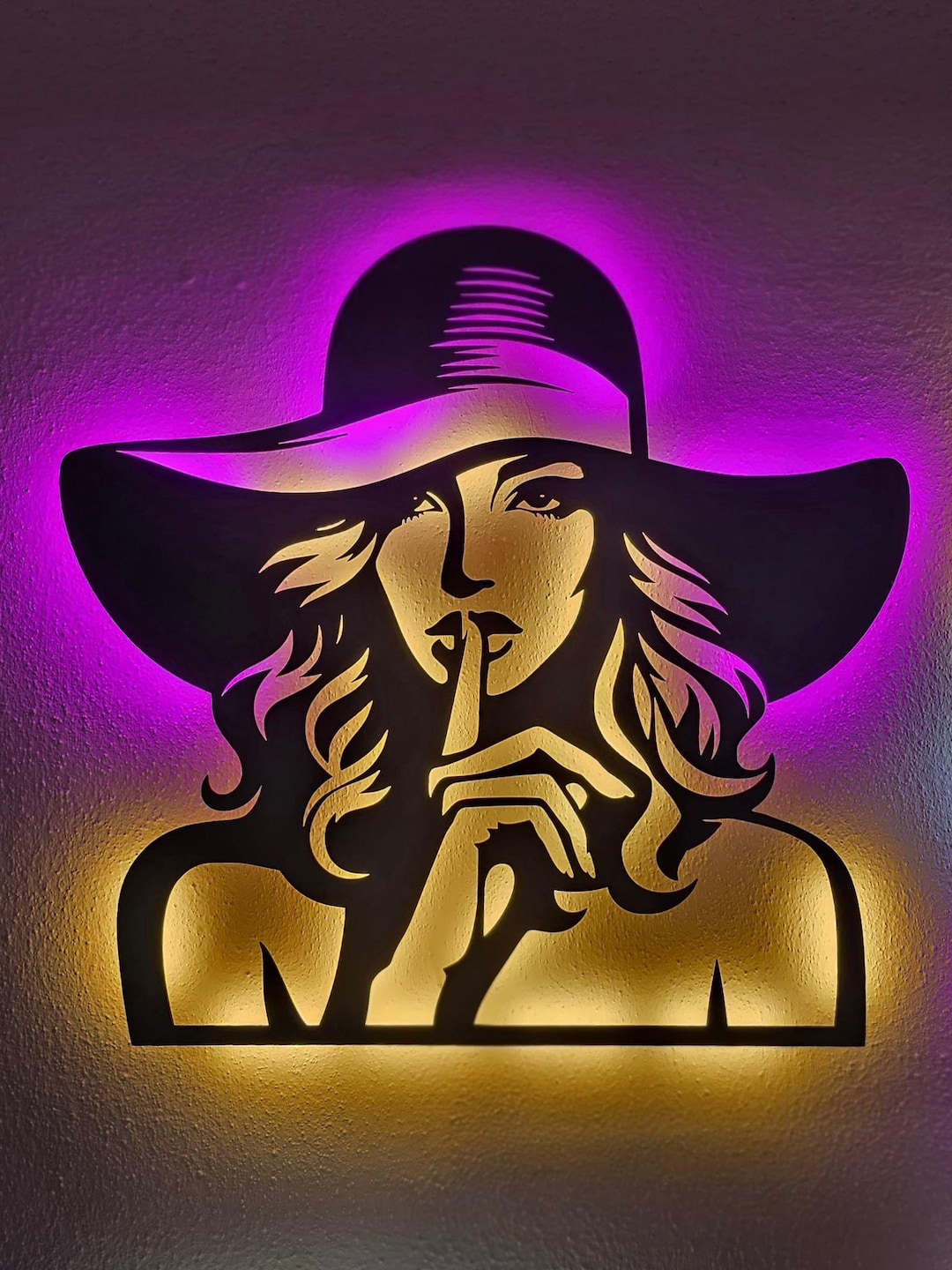 Wooden LED Wall Art Woman Portrait • 3D Illuminated Wall Decor • Modern ...