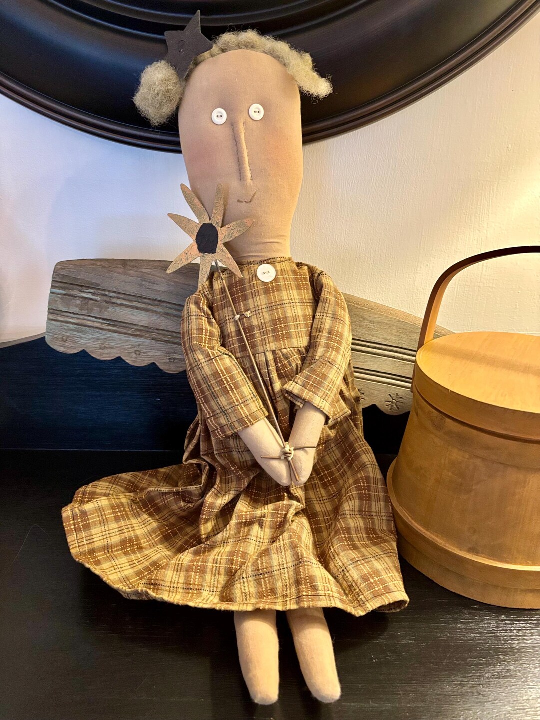 Large Rag Doll Angel With Wooden Wings - Etsy