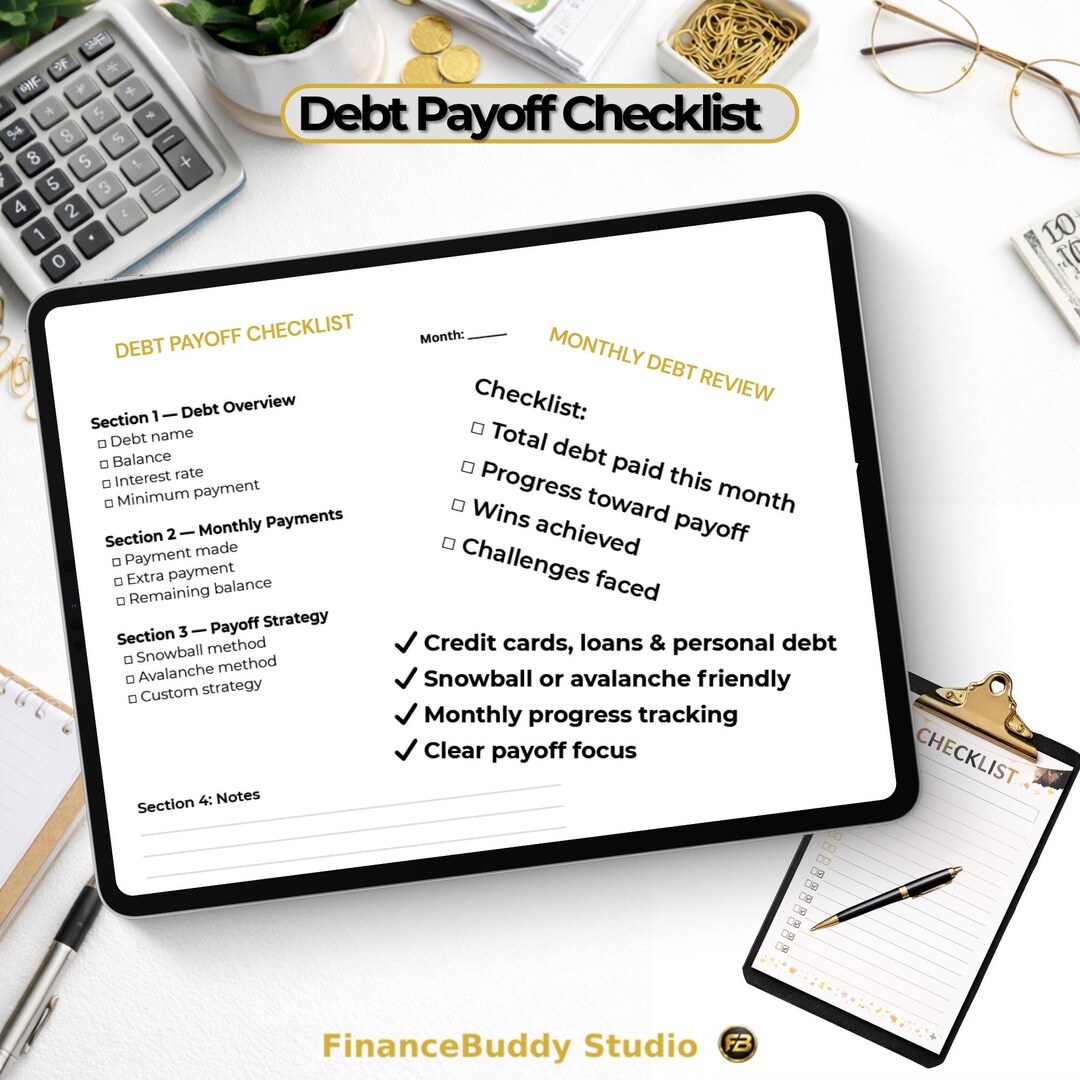 Debt Payoff Checklist Printable PDF | Monthly Debt Payment Checklist ...