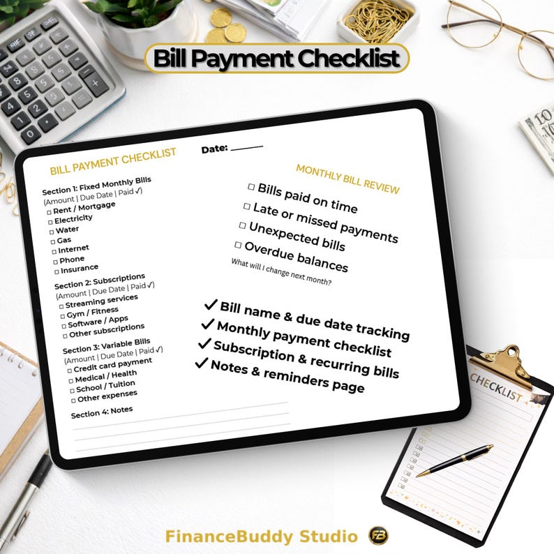 Bill Payment Checklist Printable PDF | Monthly Bills Tracker | Due ...