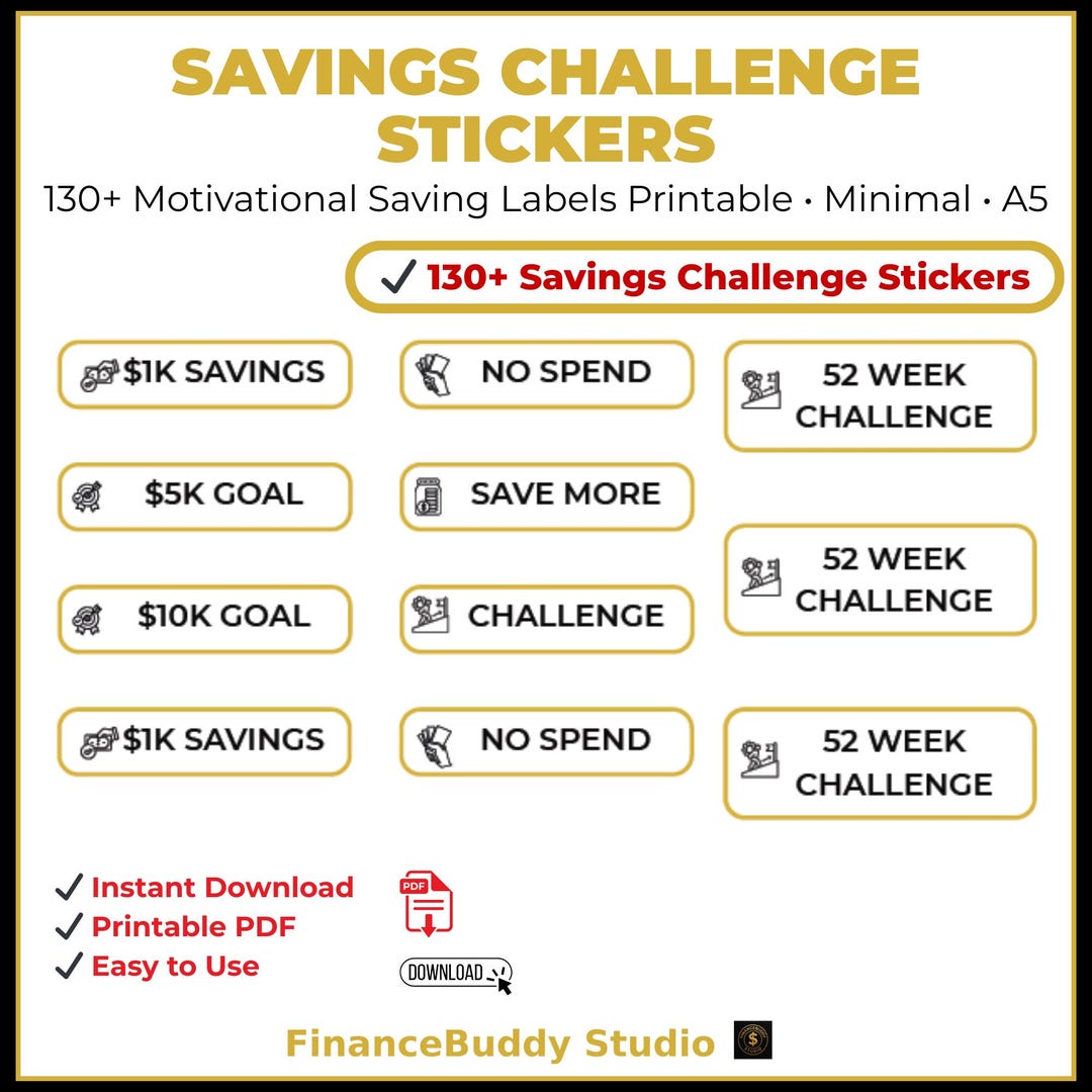 Savings Challenge Stickers | 130+ Savings & Goal Tracker Stickers ...