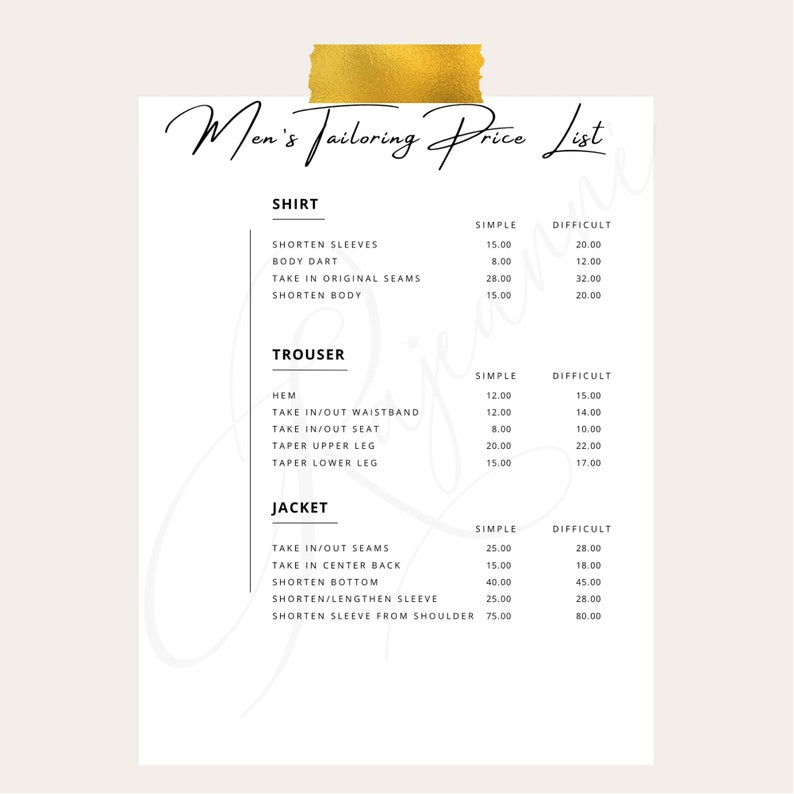 Alteration and Tailoring Price List | Alteration Price List | Canva ...
