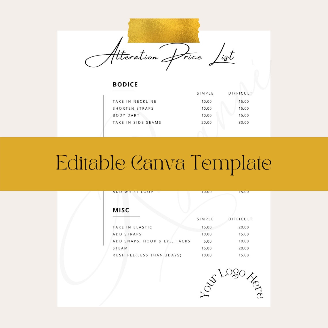 Alteration and Tailoring Price List Alteration Price List - Etsy