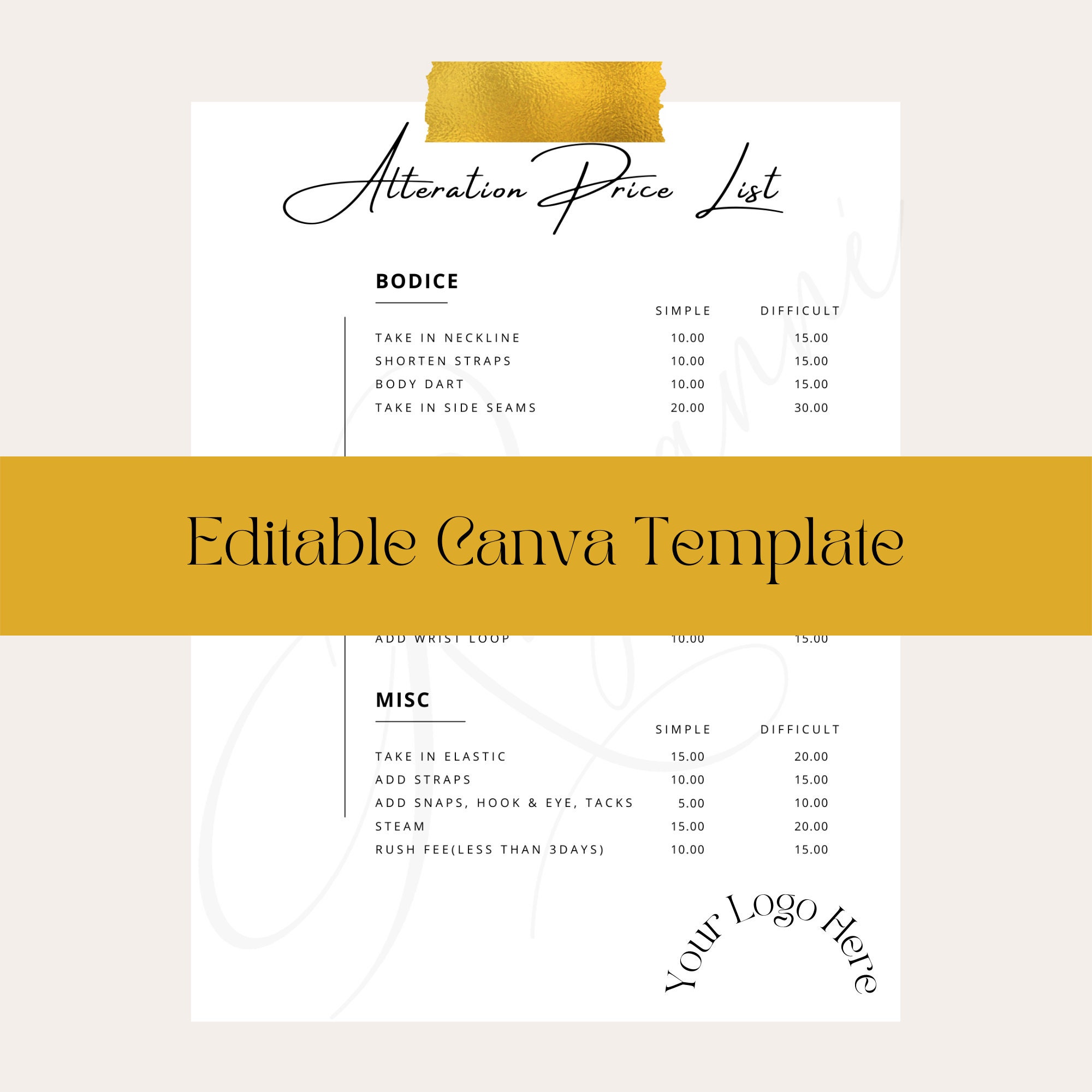 Alteration and Tailoring Price List | Alteration Price List | Canva ...