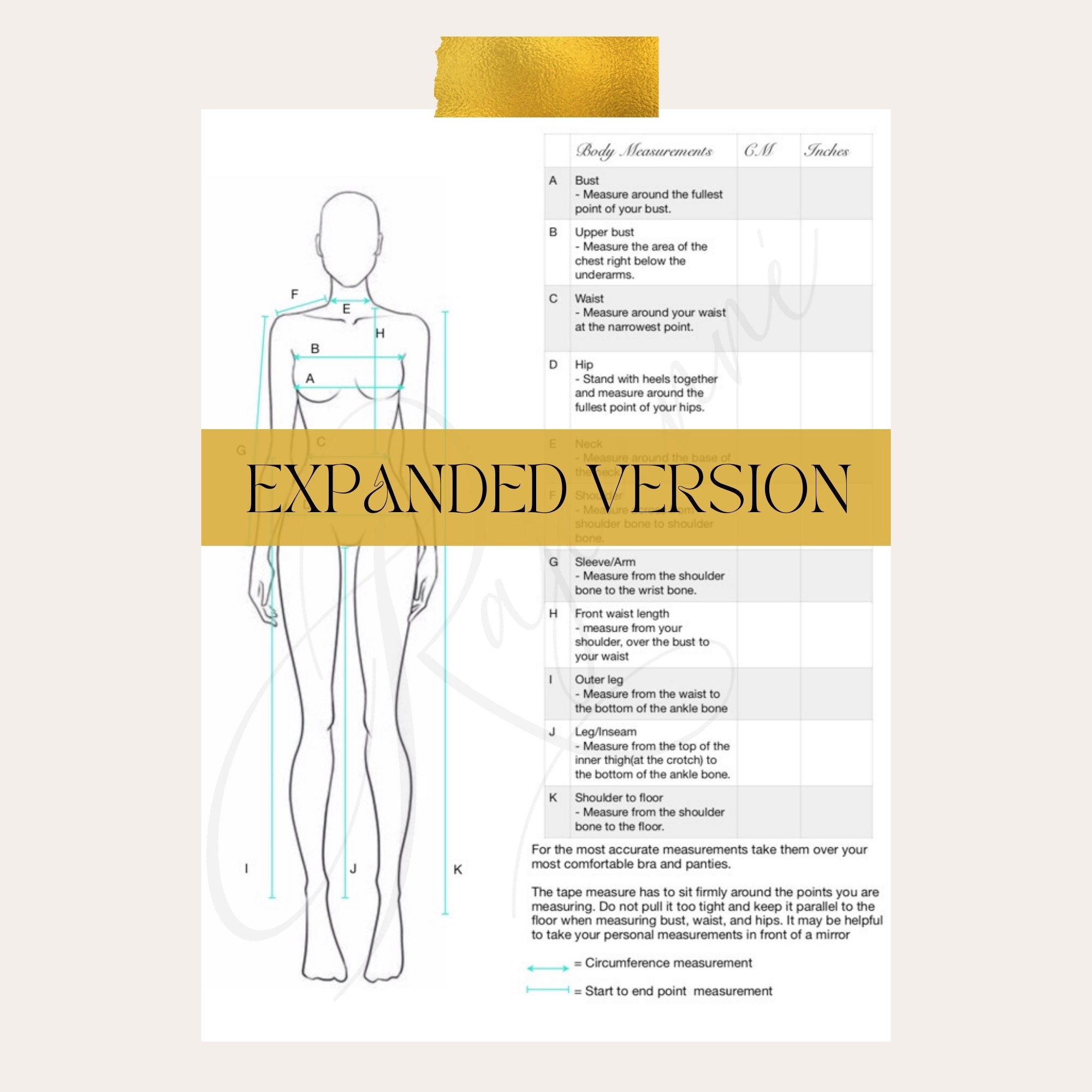 Sewing Body Measurement Printable Guide expanded Version - Etsy
