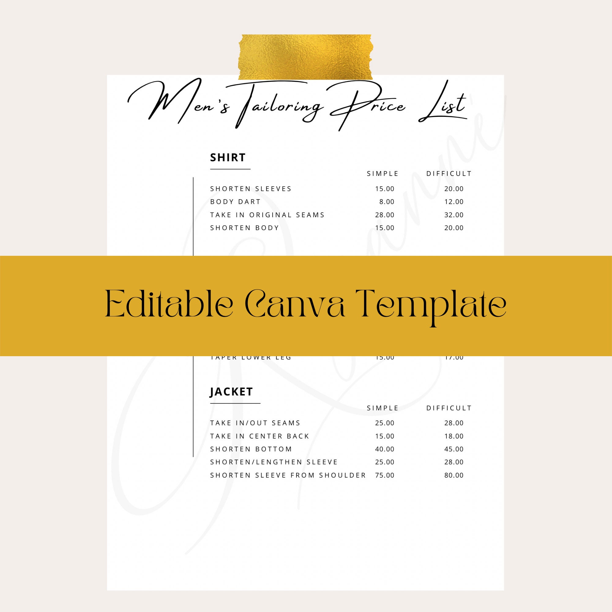 Alteration and Tailoring Price List | Alteration Price List | Canva ...