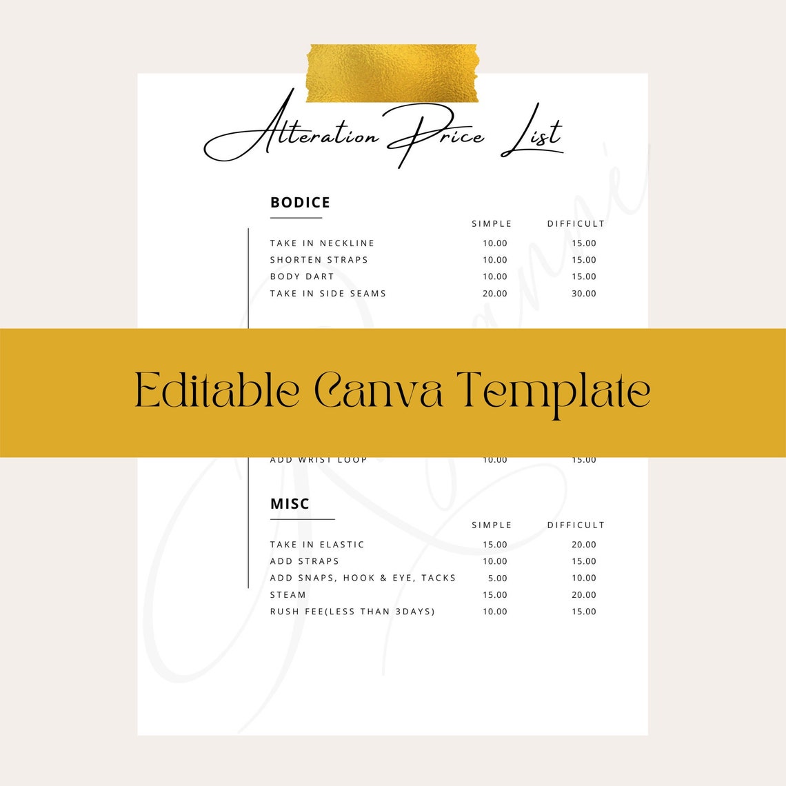 Alteration and Tailoring Price List Alteration Price List - Etsy