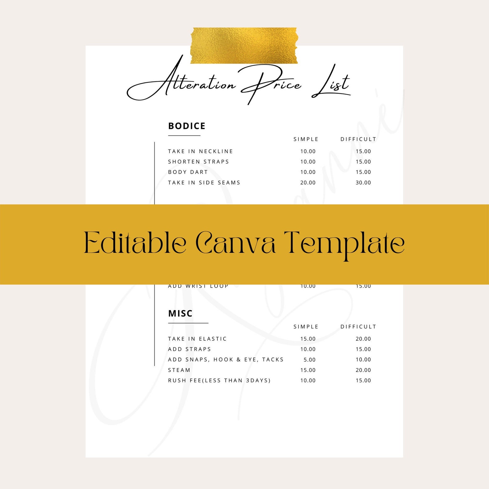 Alteration and Tailoring Price List Alteration Price List - Etsy
