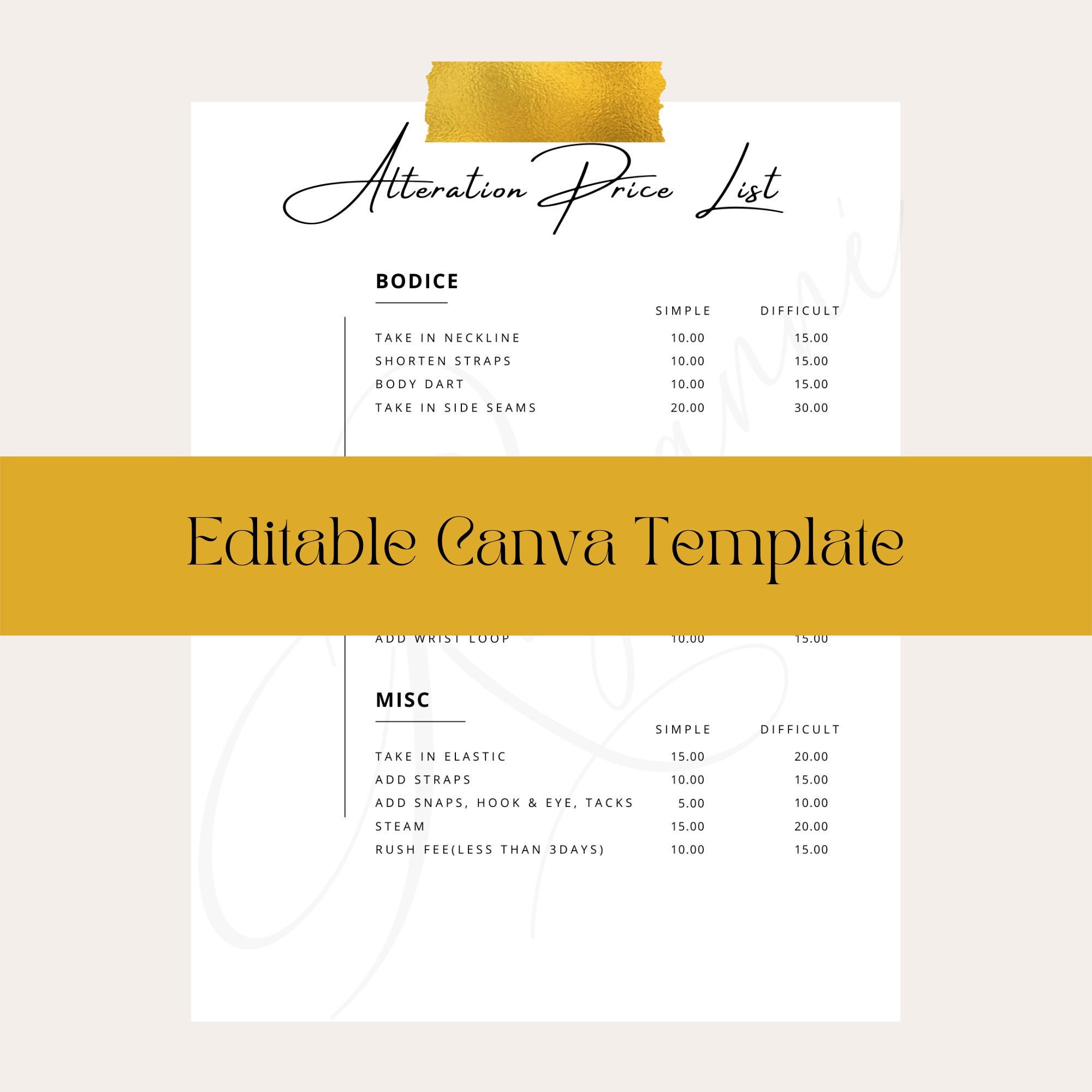 Alteration and Tailoring Price List | Alteration Price List | Canva ...