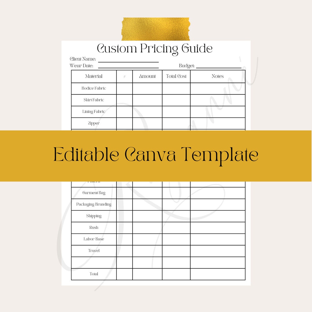 Fashion Designer Pricing Guide | Custom Garment Pricing Guide | Tailor ...
