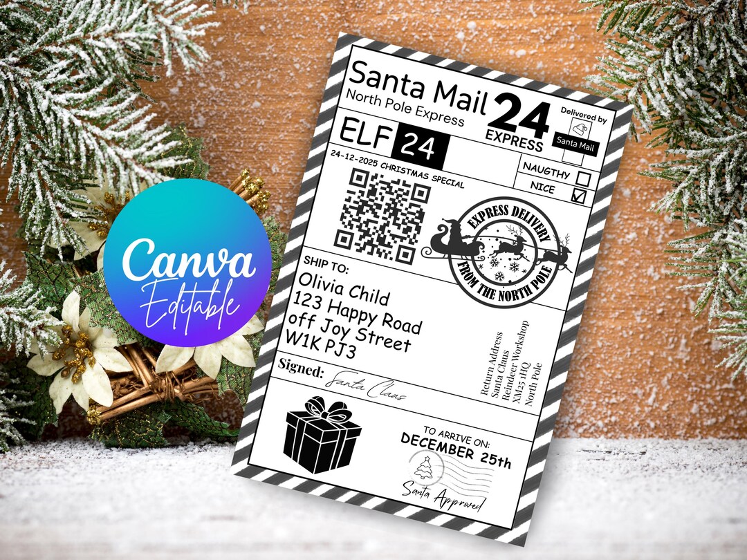 North Pole Express Mail Shipping Tags– Editable Santa Gift Label ...