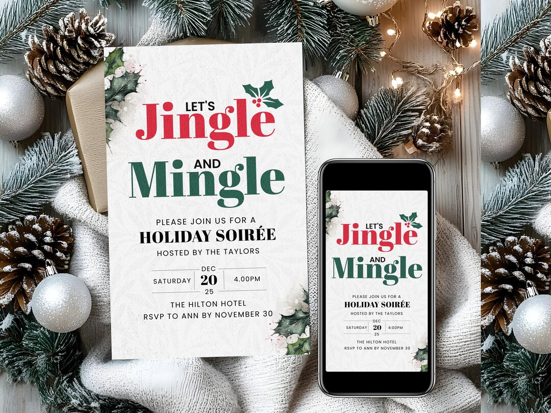 Editable Jingle and Mingle Christmas Invitation | Holiday Soirée ...
