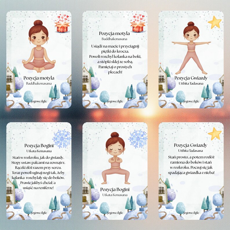 Winter Yoga Cards for Kids | 12 Printable Cards | Exercise, Balance ...