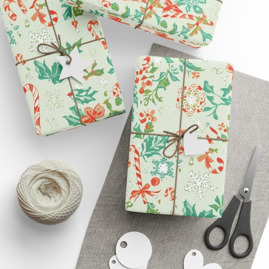 Vintage Style Candy Cane Wrapping Paper: Holiday Holly Design - Etsy
