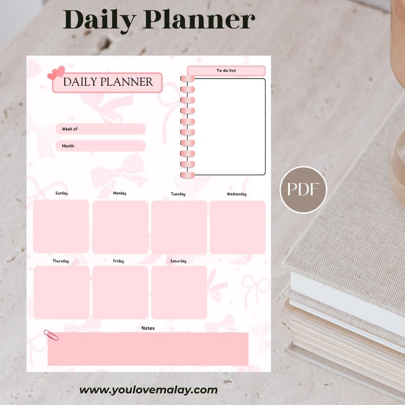 Printable and Fillable Pink Daily Planner – Weekly Overview, To-do List ...