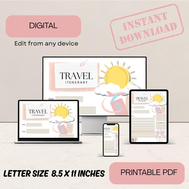 Travel Planner Printable PDF | Itinerary Template for Vacation & Trips ...