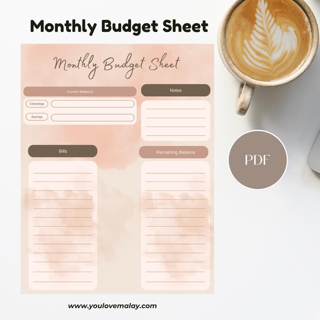 Monthly Budget Sheet – Bills, Balances & Expense Organizer (printable ...