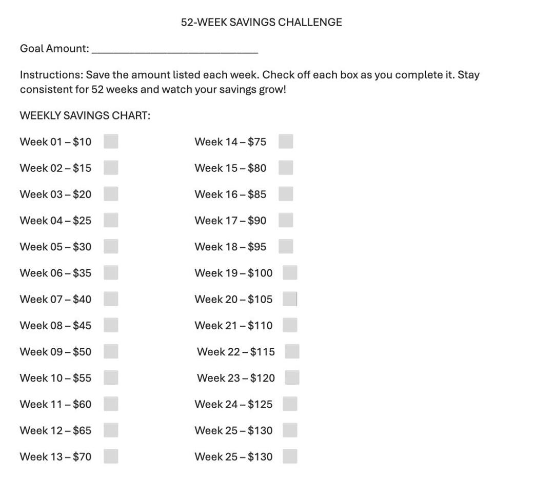 52-week Savings Challenge | Money Saving Worksheet | Printable PDF ...