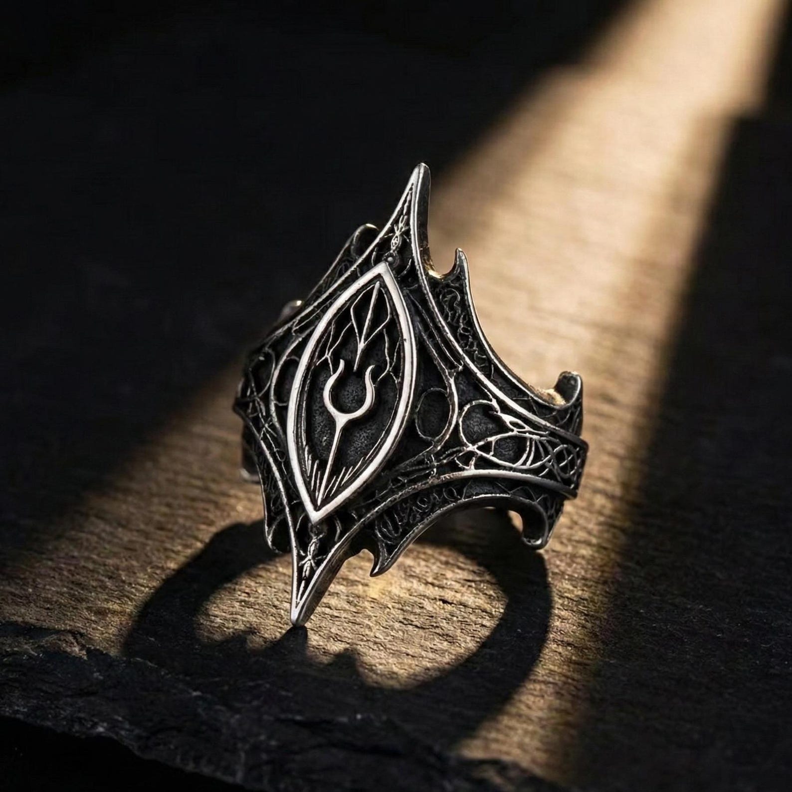 Stylized Gothic Cathedral Ring, Dark Crown Statement Ring, Medieval ...