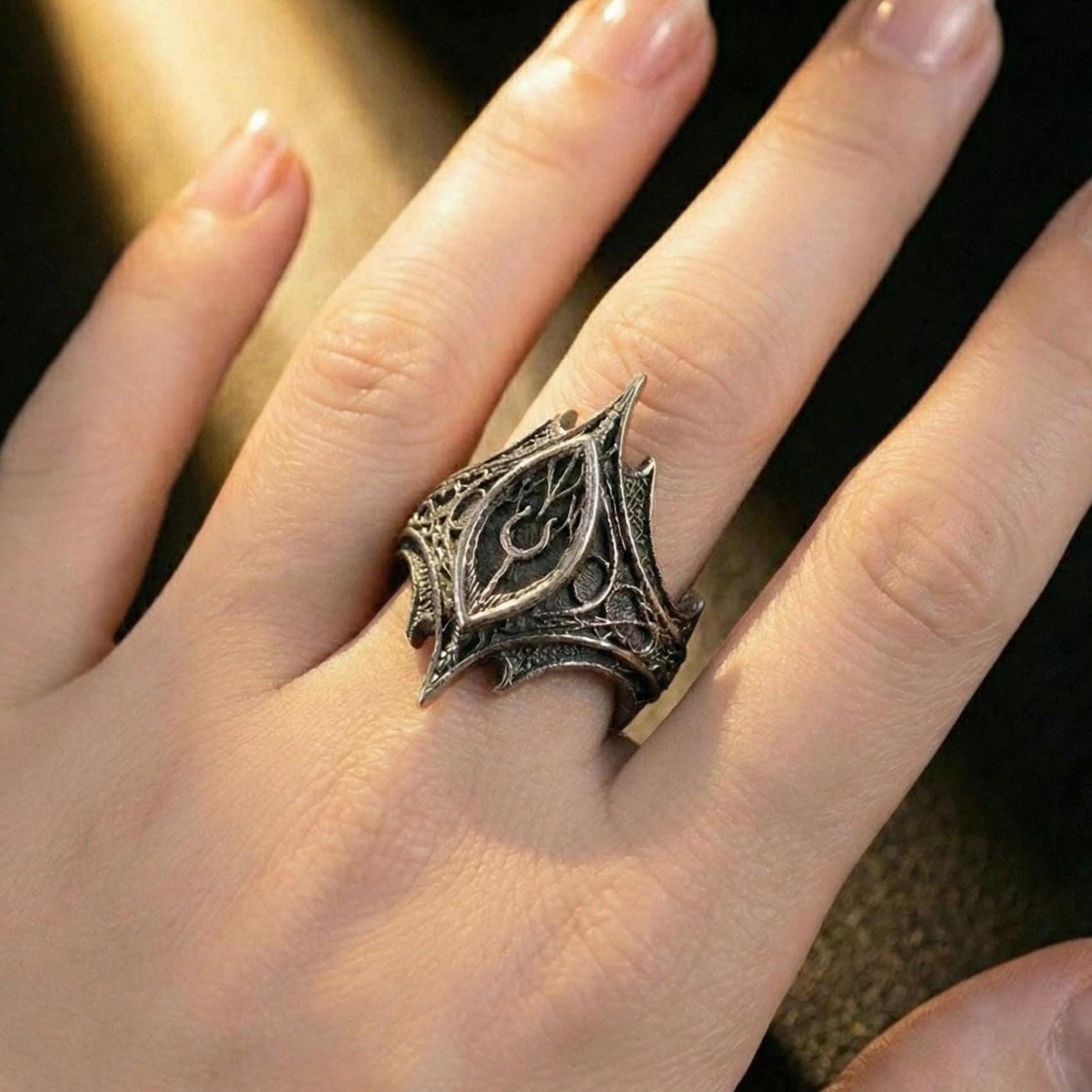 Stylized Gothic Cathedral Ring, Dark Crown Statement Ring, Medieval ...