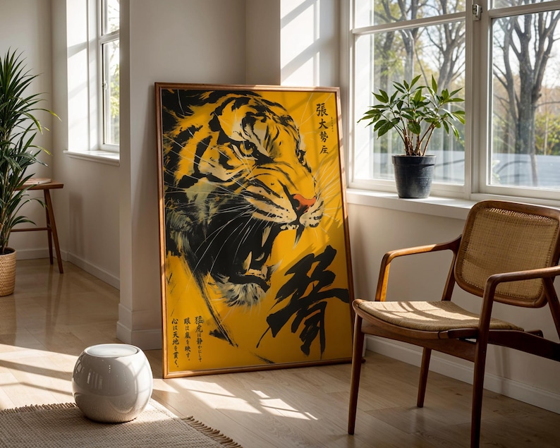 Roaring Tiger Art Print Japanese Poster Oriental Animal Wall Art Retro ...