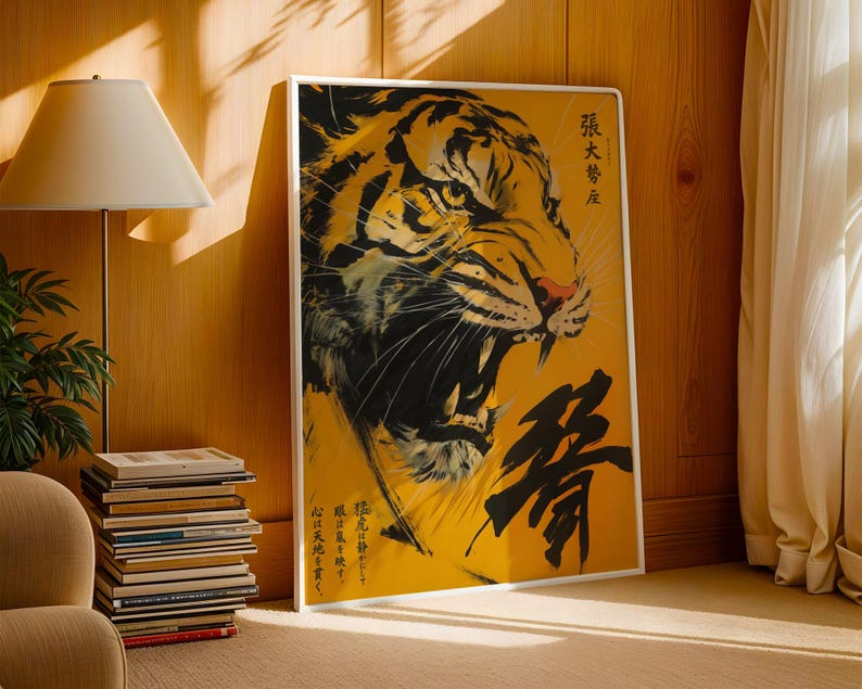 Roaring Tiger Art Print Japanese Poster Oriental Animal Wall Art Retro ...