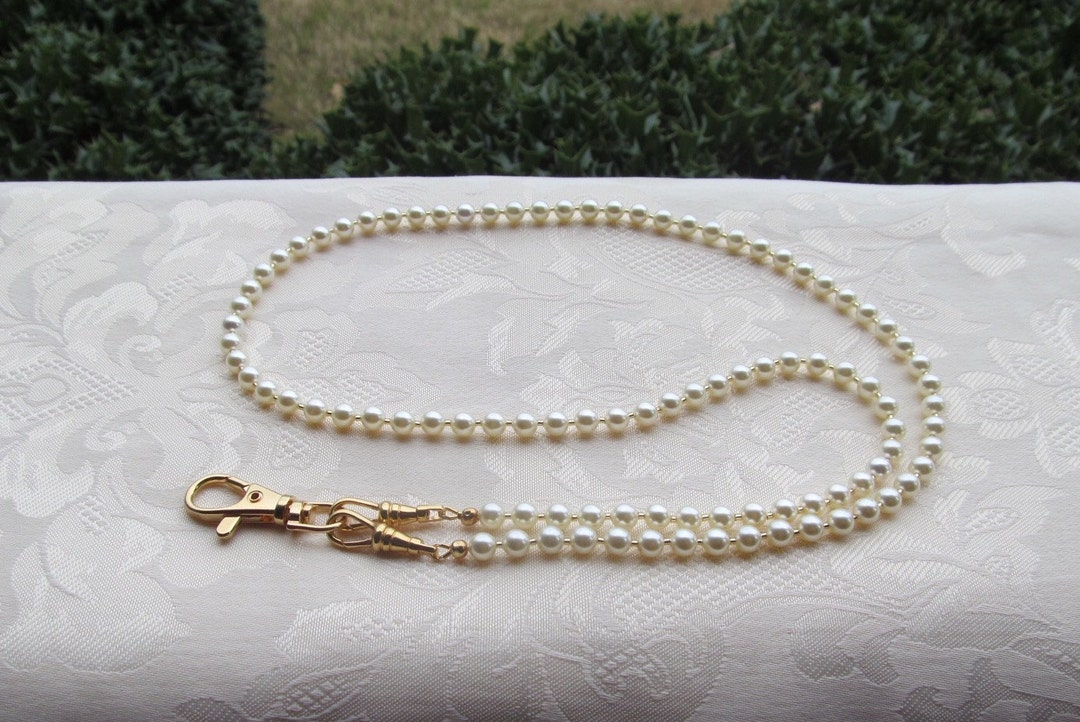 Ivory Pearl Badge Lanyard Austrian Crystal ID Badge Holder - Etsy