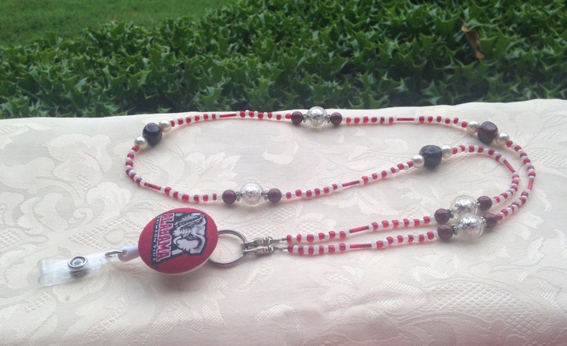 Alabama Beaded Lanyard Crimson Tide ID Badge Holder - Etsy
