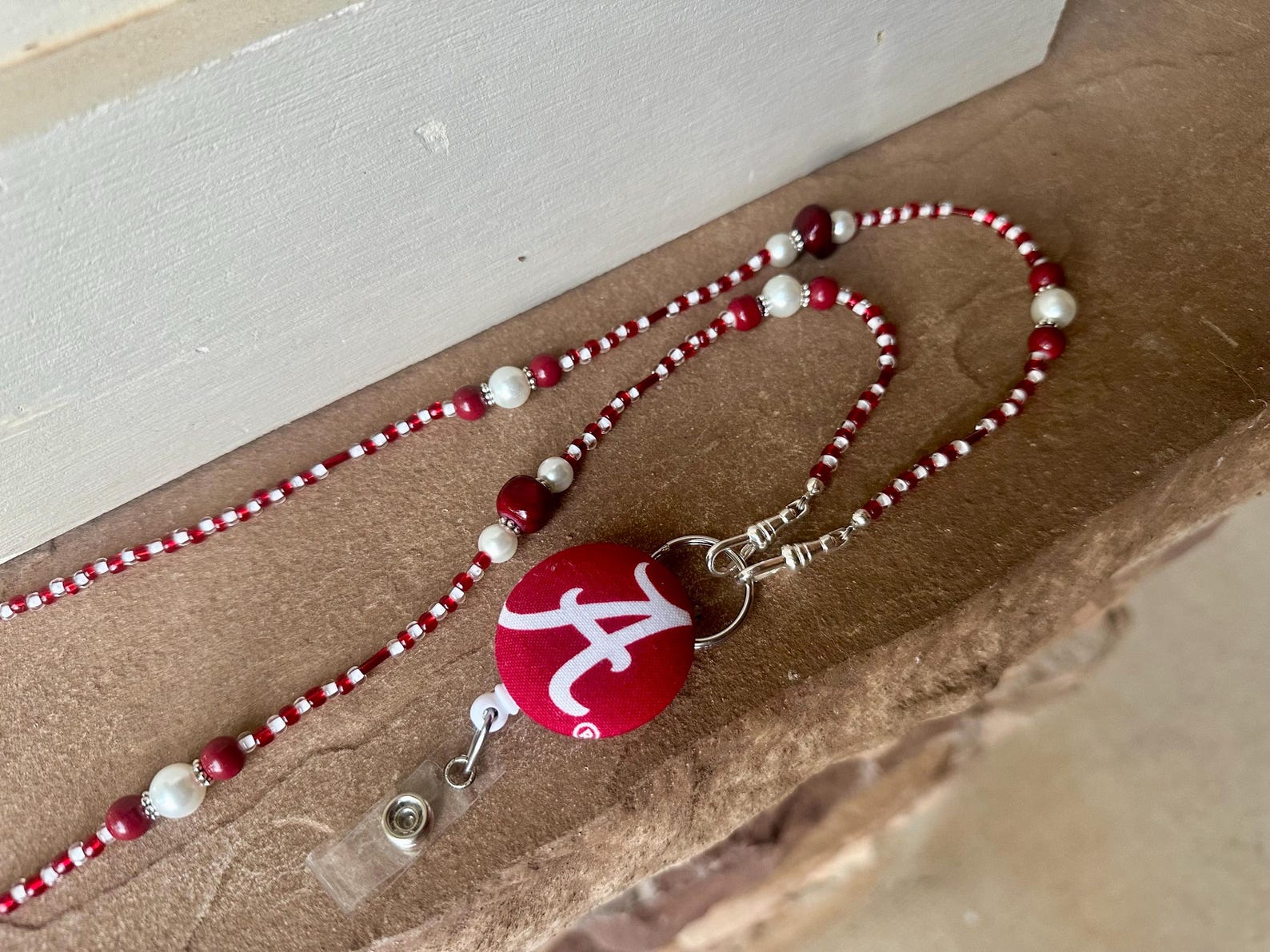 Alabama Beaded Lanyard Crimson Tide ID Badge Holder - Etsy