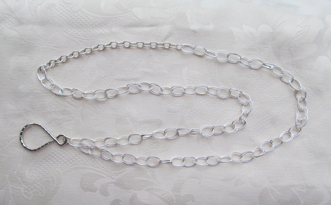 Sterling Silver Chain ID Badge Lanyard Medium Fancy Double Oval Chain ...