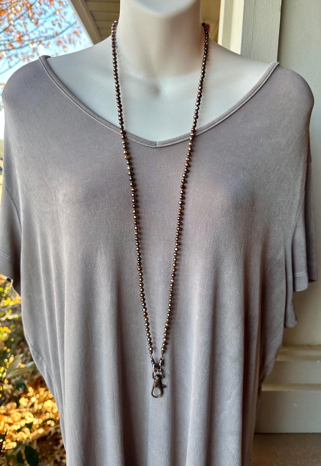 Copper Peacock Pearl Lanyard: Beaded ID Badge Necklace - Etsy