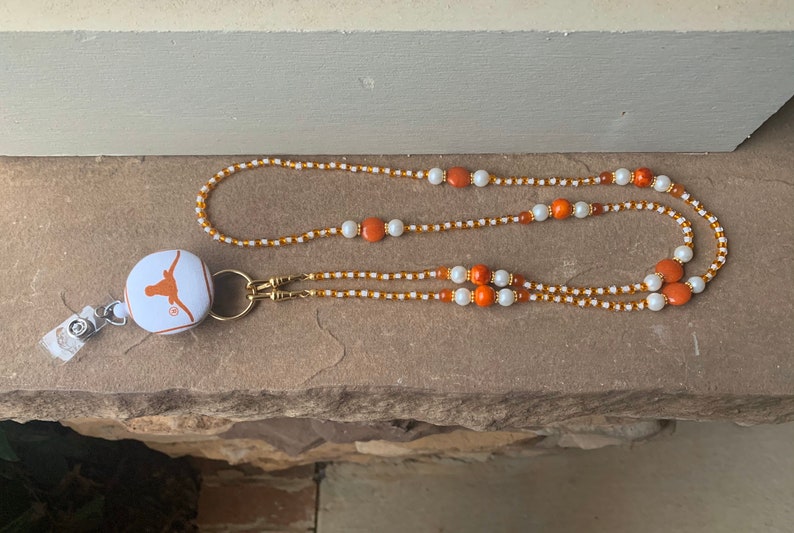 Texas Longhorns ID Badge Lanyard UT Beaded Lanyard Burnt Orange & White ...