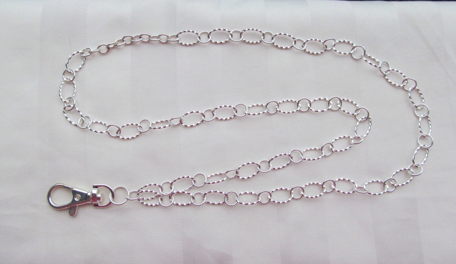 Sterling Silver Sturdy Chain ID Badge Lanyard Medium Twisted Oval Chain ...