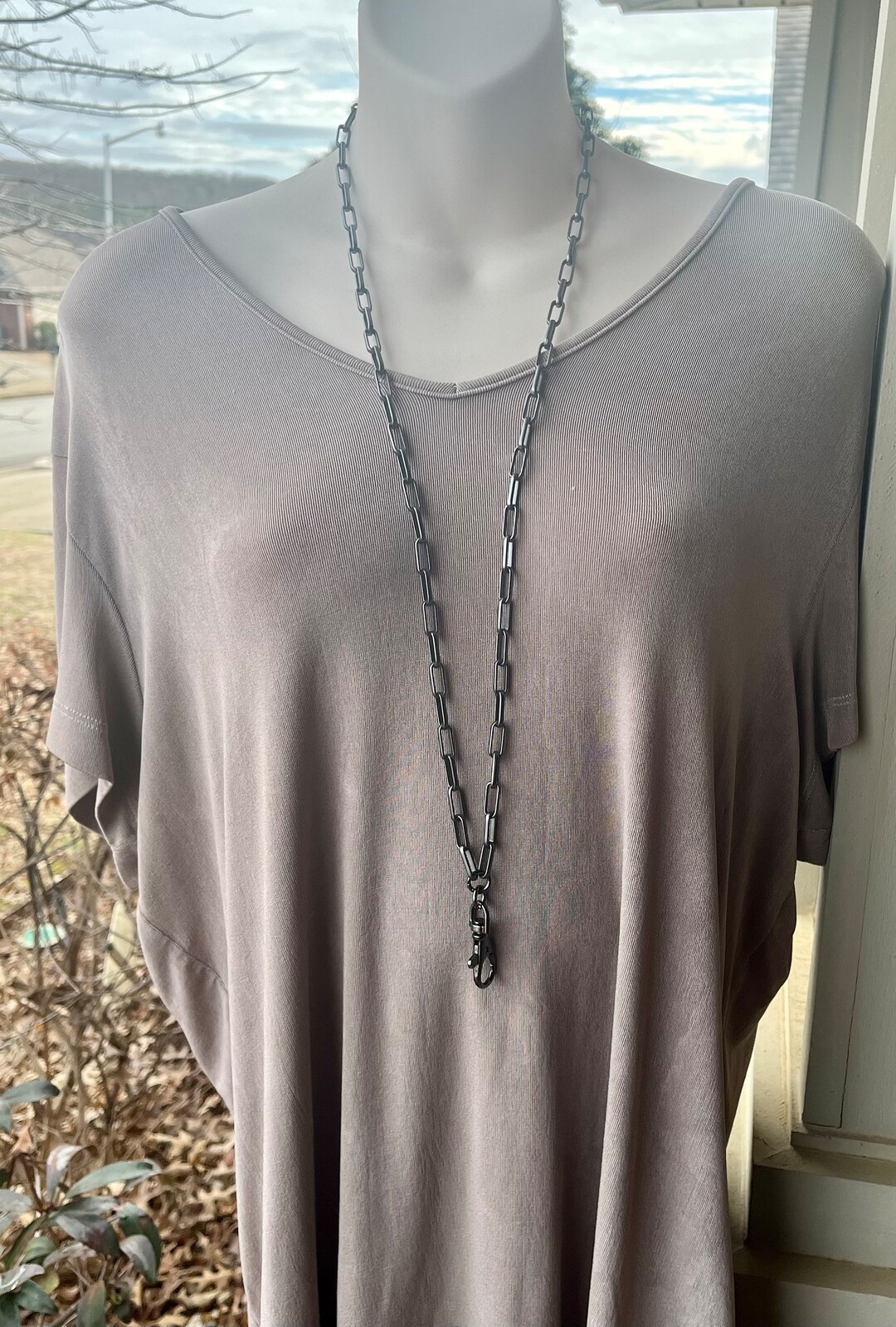 Matte Gunmetal Paperclip Chain Chunky ID Badge Lanyard - Etsy