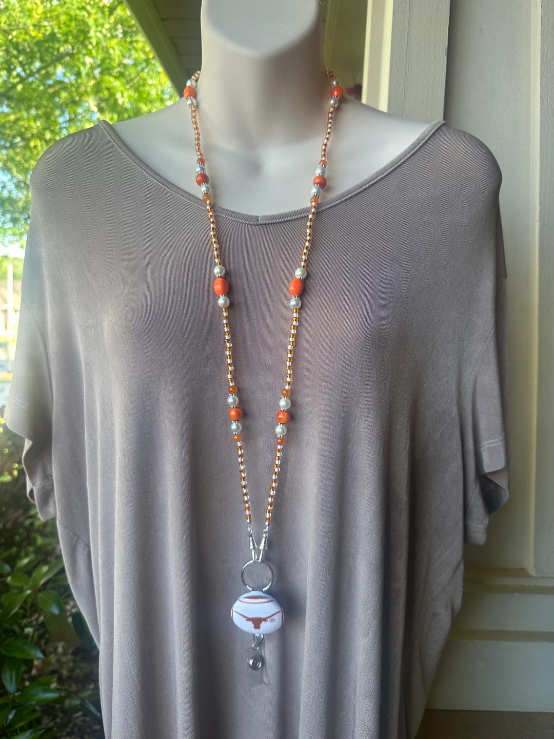 Texas Longhorns ID Badge Lanyard UT Beaded Lanyard Burnt Orange & White ...