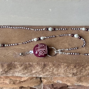 Texas A&M Aggies ID Badge Lanyard Maroon and White Beaded ID Badge ...
