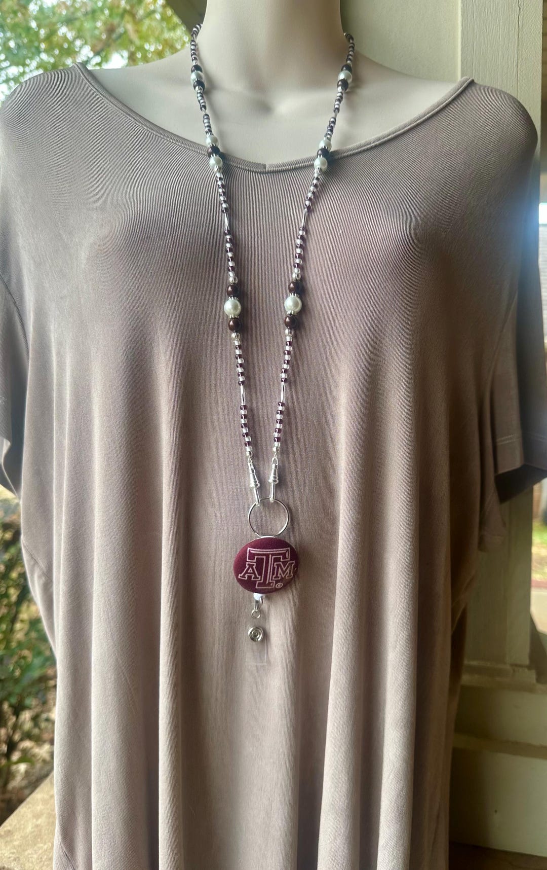 Texas A&M Aggies ID Badge Lanyard Maroon and White Beaded ID Badge ...