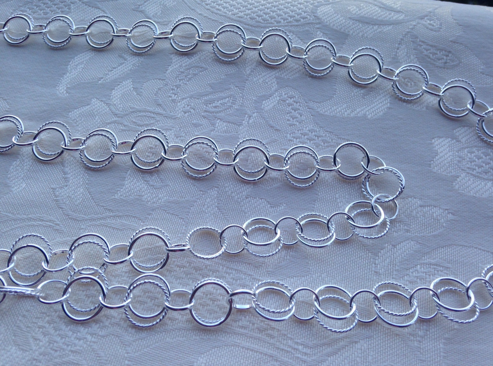 Sterling Silver Chain ID Badge Lanyard Medium Fancy Double Round Chain ...