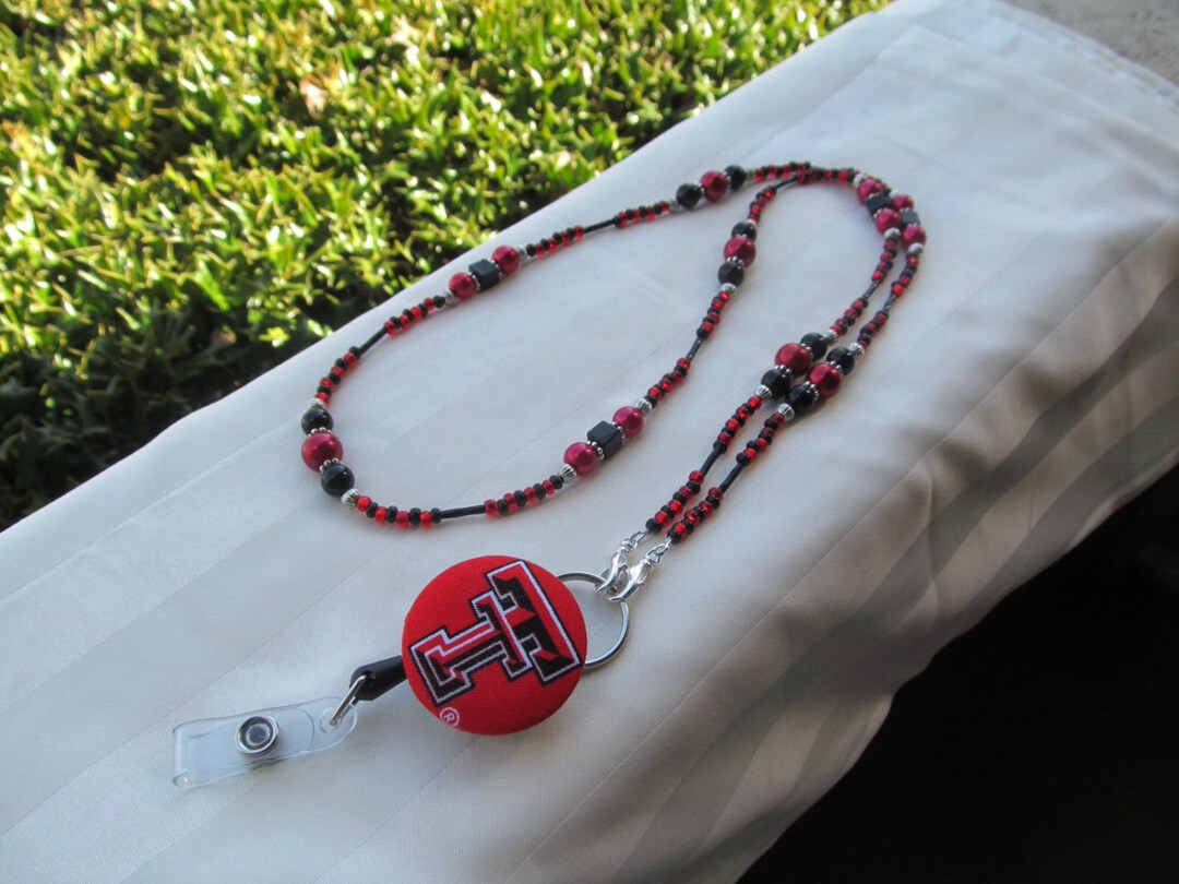 Texas Tech Beaded Lanyard Red & Black ID Badge Holder With Retractable ...
