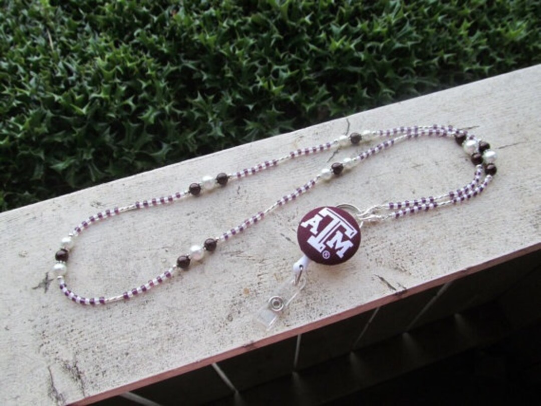 Texas A&M Aggies ID Badge Lanyard Maroon and White Beaded ID Badge ...
