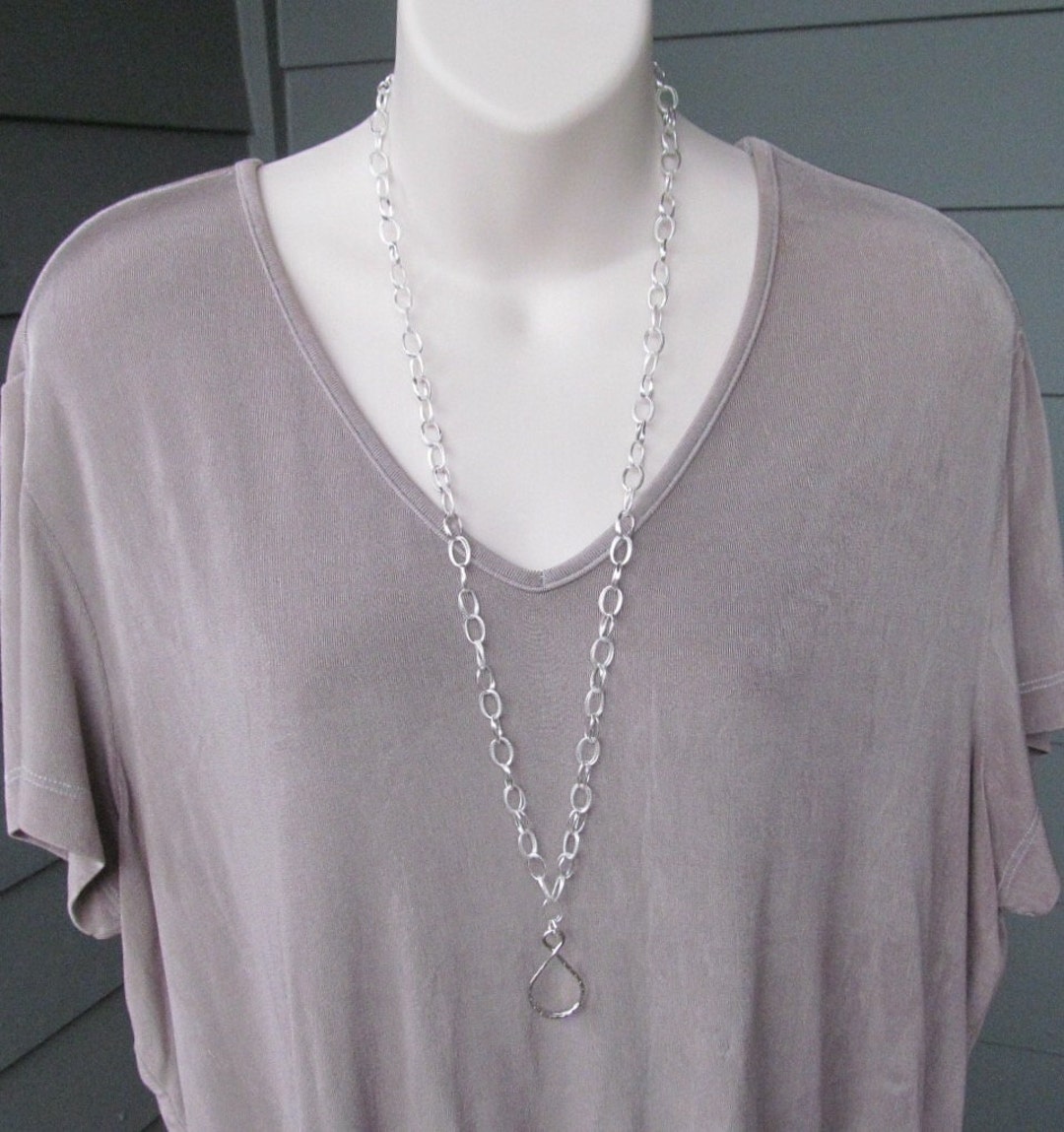 Sterling Silver Chain ID Badge Lanyard Medium Fancy Double Oval Chain ...
