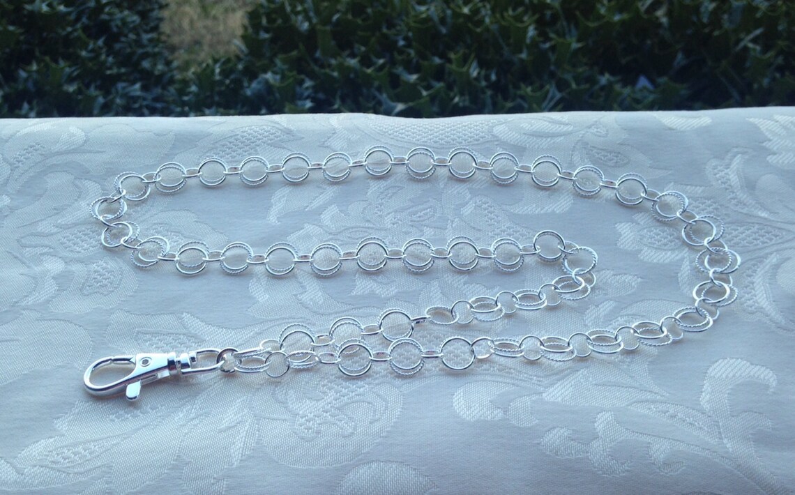 Sterling Silver Chain ID Badge Lanyard Medium Fancy Double Round Chain ...