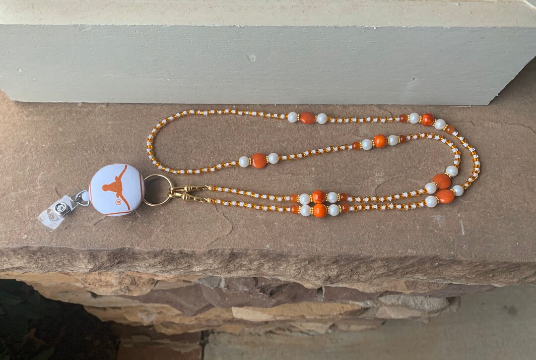 Texas Longhorns ID Badge Lanyard UT Beaded Lanyard Burnt Orange & White ...