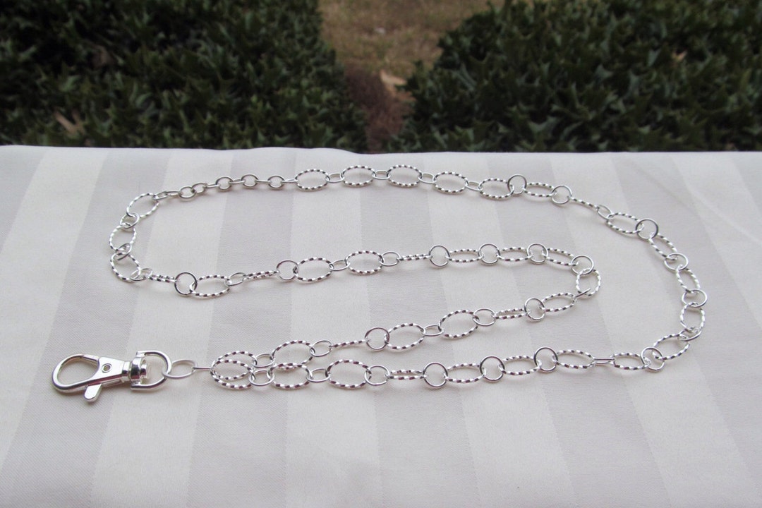Sterling Silver Sturdy Chain ID Badge Lanyard Medium Twisted Oval Chain ...