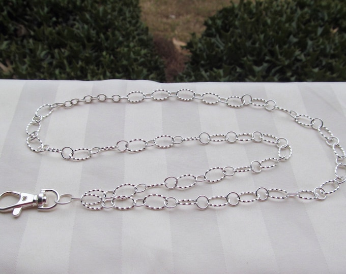 Sterling Silver Sturdy Chain ID Badge Lanyard Medium Twisted Oval Chain ...